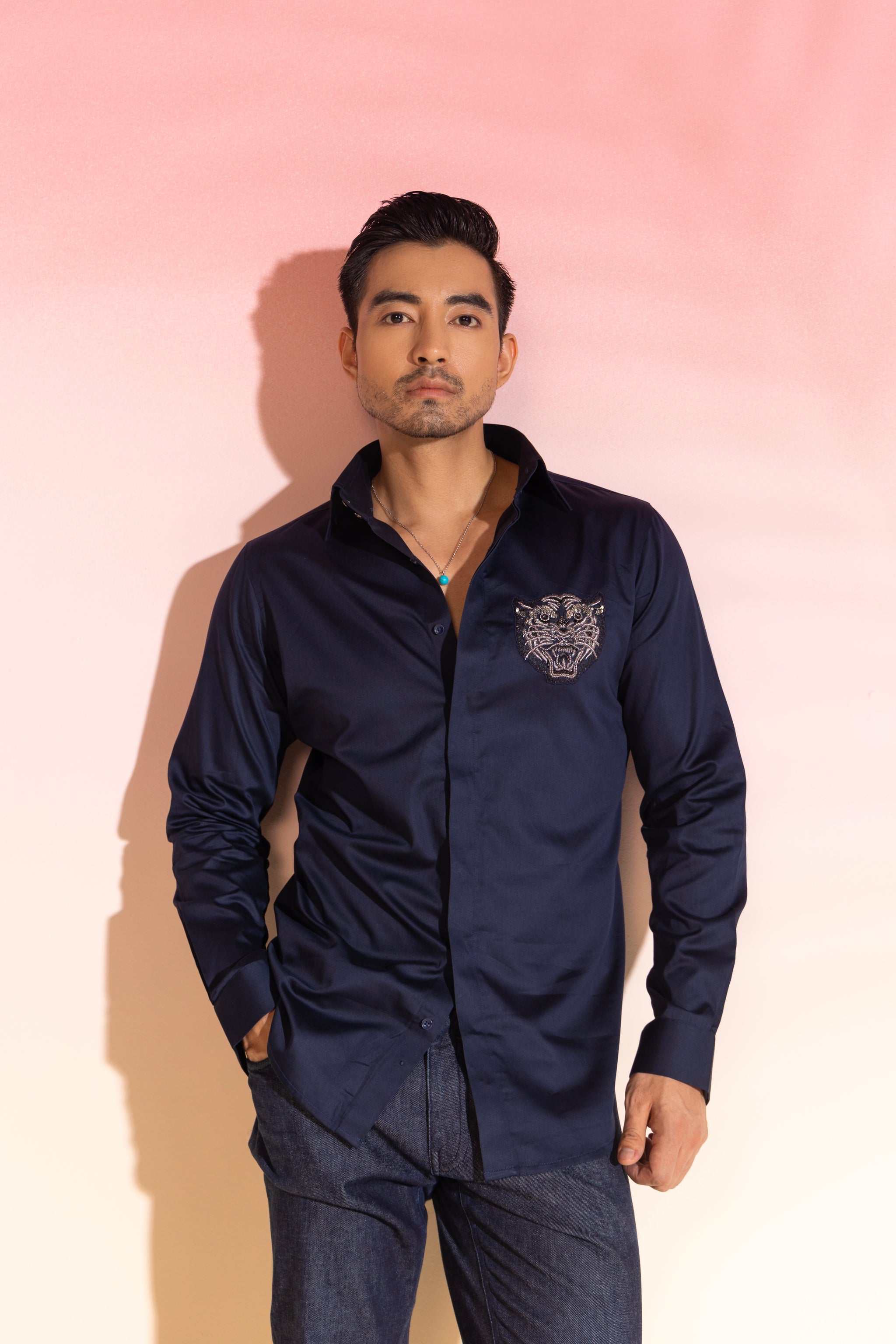 T-Crest Navy Shirt from the Embroidered Shirts Men Collection | Seven DC
