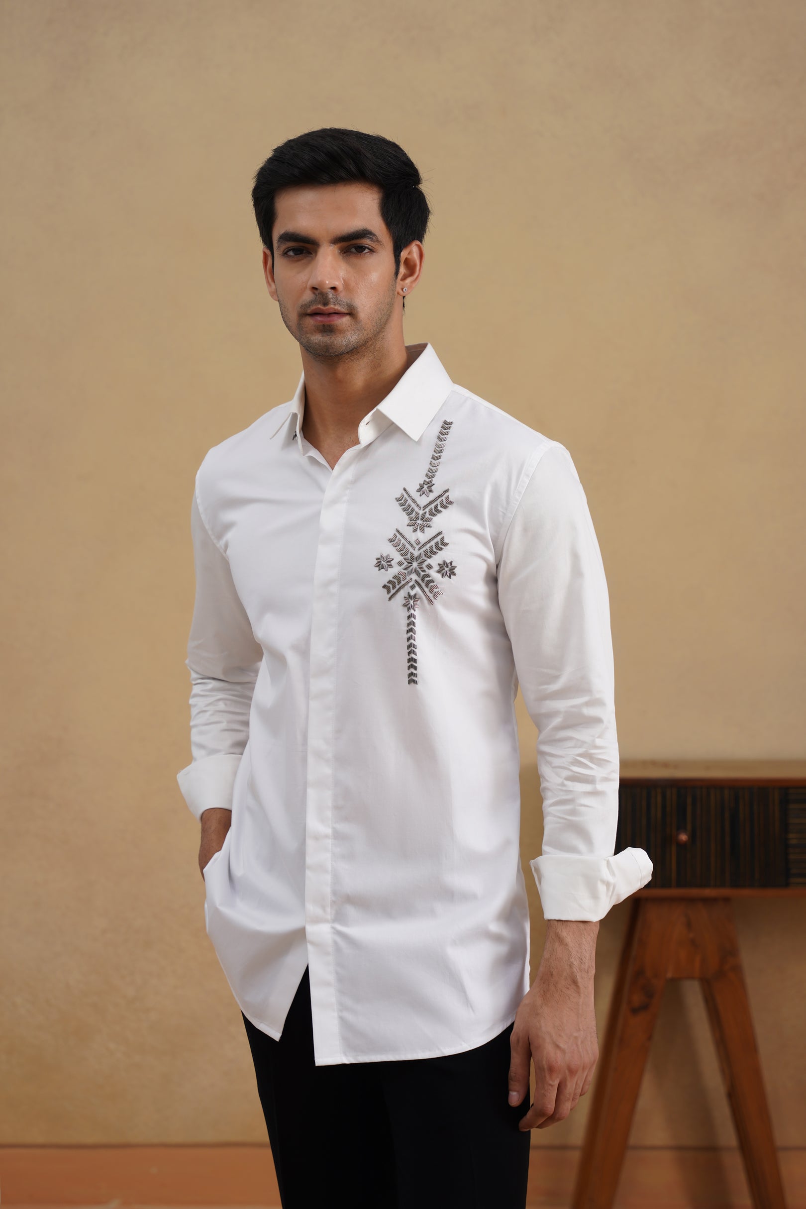 White Metallic Shirt from the Luxury Shirts India Collection | Seven DC