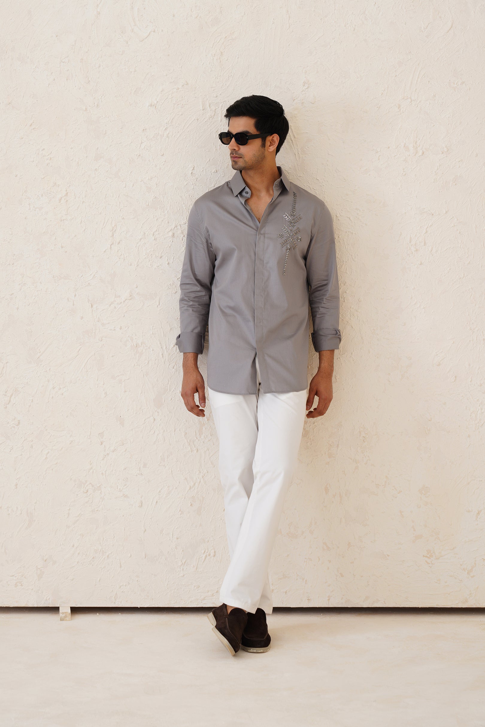 Grey Metallic Shirt from the Luxury Shirts India Collection | Seven DC