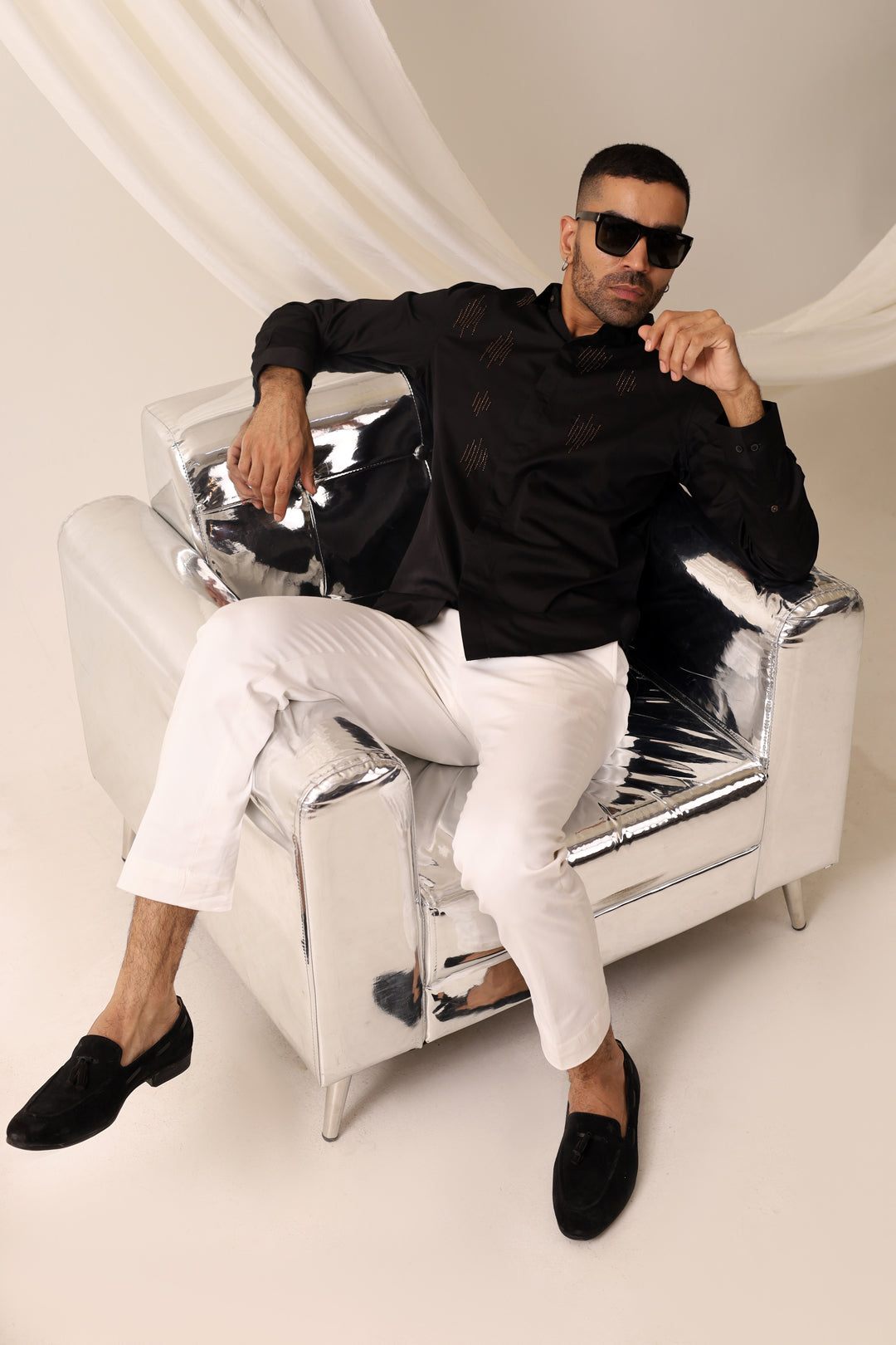 Floating Bib Black Shirt from the Embroidered Shirts Men Edit | Seven DC